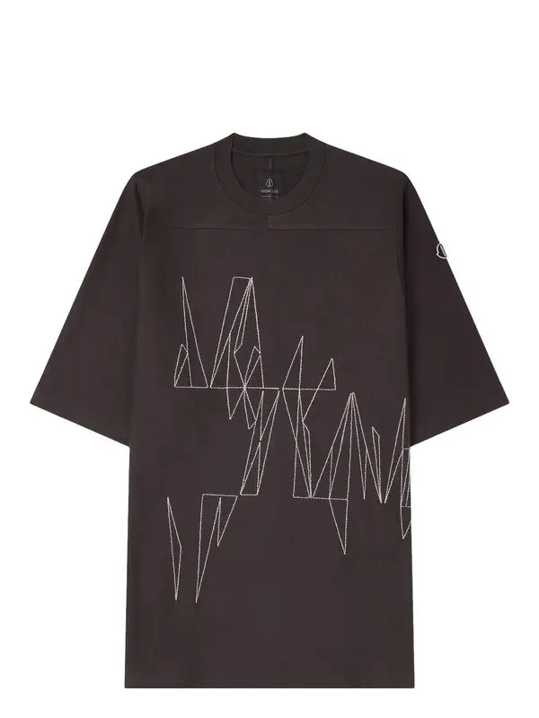 Rick Owens Moncler Oversized Logo-appliquéd Embroidered Cotton-jersey T-shirt - Brown