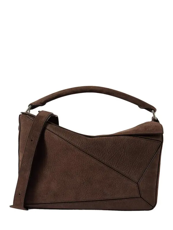 Loewe Puzzle Edge Large Logo-debossed Nubuck Messenger Bag - Brown