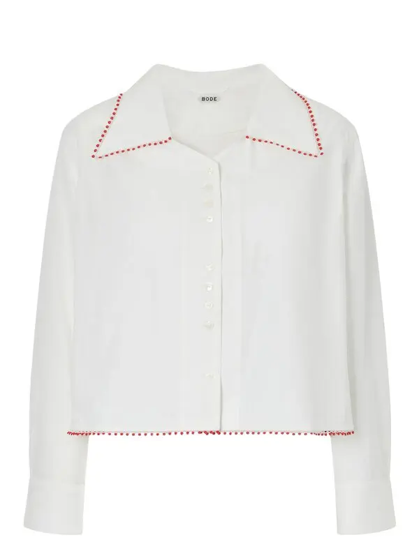 BODE Redbud Cropped Embroidered Shirt - White