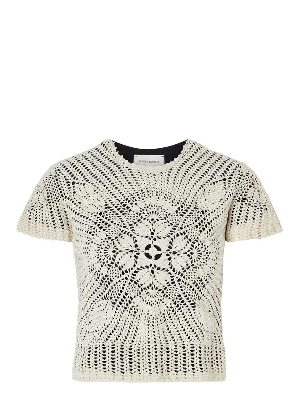 Magda Butrym Layered Jersey And Crocheted Cotton Top - Neutrals
