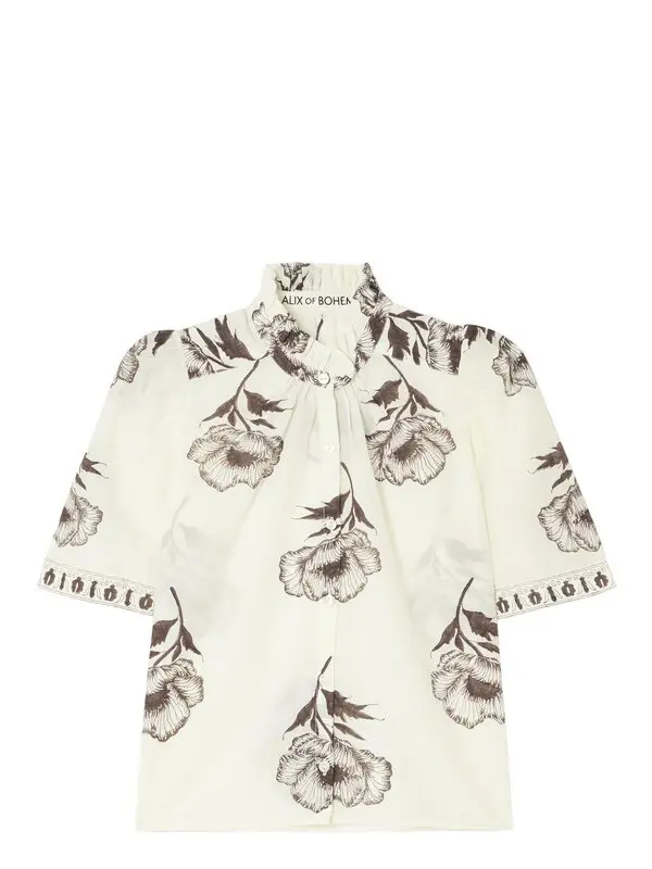 Alix Of Bohemia Winn Floral-print Cotton And Silk-blend Blouse - Neutrals