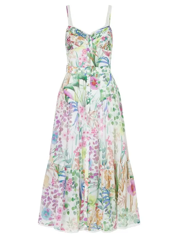 Charo Ruiz Ibiza Cael Pleated Paneled Floral-print Cotton-blend Voile Midi Dress - White