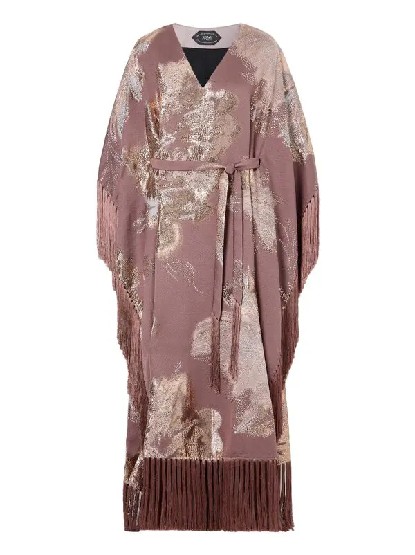 TALLER MARMO Dawn Royale Belted Fringed Embellished Crepe Kaftan - Purple