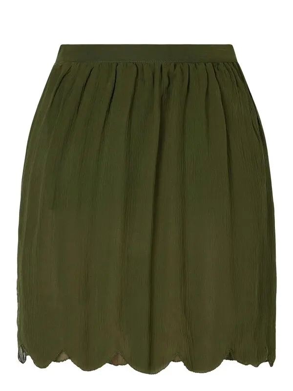 BODE Mab Scalloped Gathered Silk-crepon Mini Skirt - Forest Green