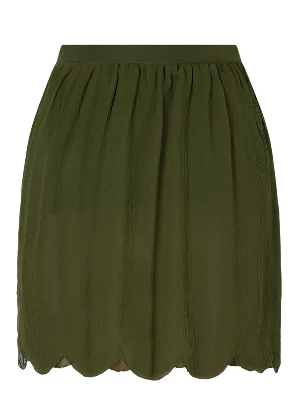 BODE Mab Scalloped Gathered Silk-crepon Mini Skirt - Green