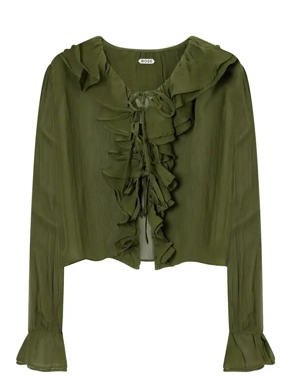BODE Flounce Ruffled Silk-crepon Blouse - Green