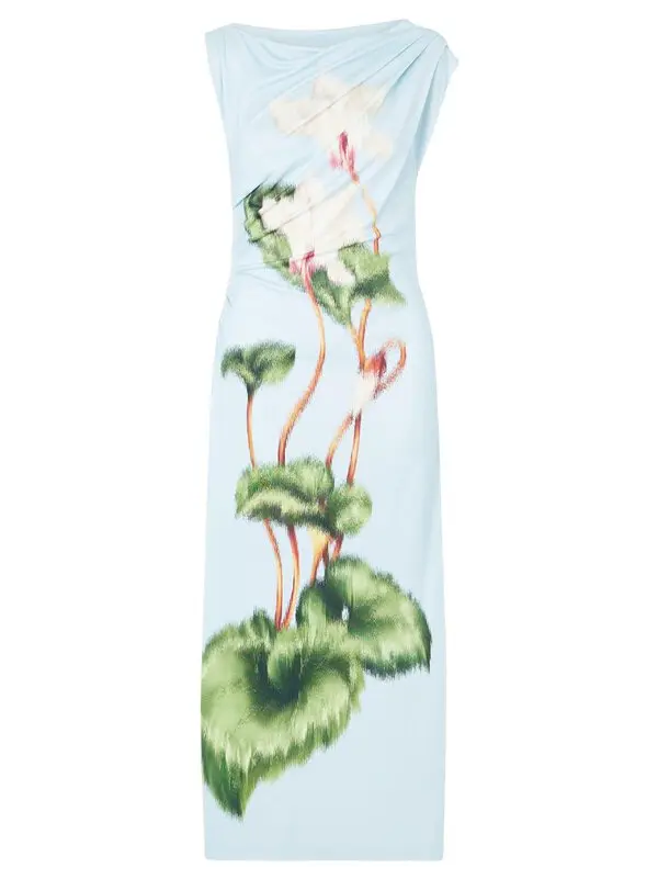 Oscar De La Renta Draped Printed Stretch-jersey Midi Dress - Blue