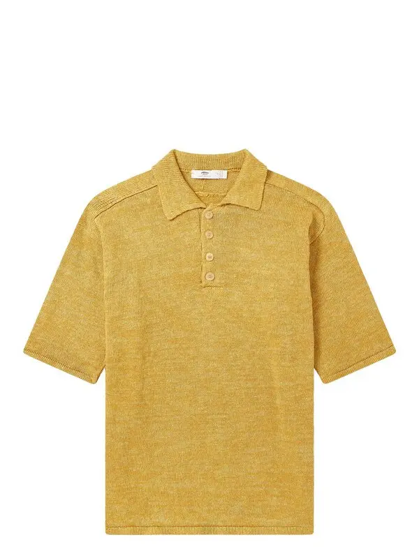 Inis Meáin Knitted Linen Polo Shirt - Yellow
