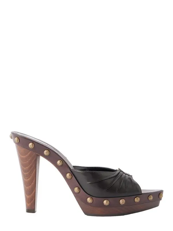 Saint Laurent Babylone Embellished Leather Mules - Brown