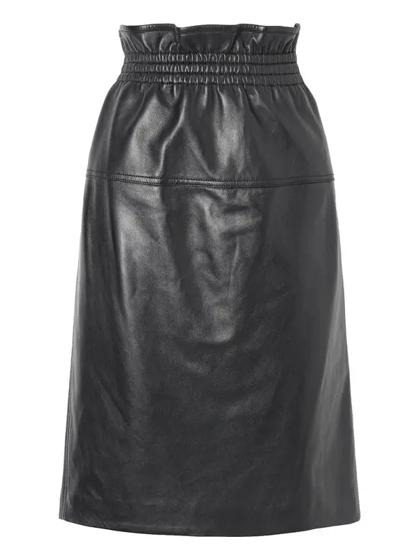 Saint Laurent Leather Midi Skirt - Black