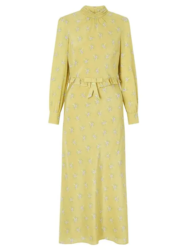 Alessandra Rich Floral-print Silk Crepe De Chine Midi Dress With Bow - Yellow