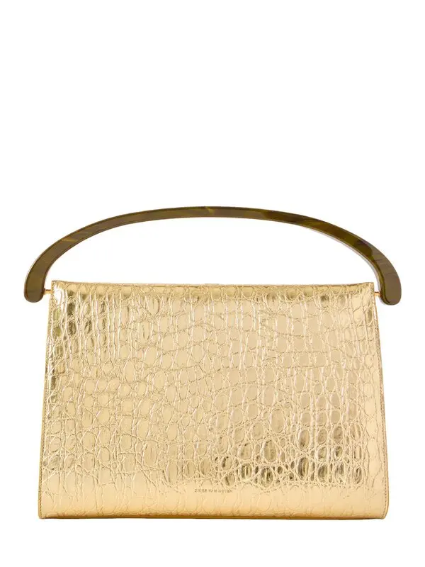 Dries Van Noten Metallic Croc-effect Leather Shoulder Bag - Gold
