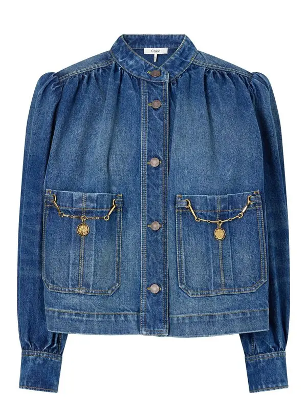 Chloé Embellished Organic Denim Jacket - Blue