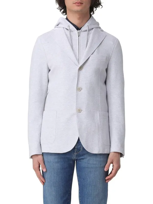 Eleventy Jacket With Hood And Notched Lapel - Grey
