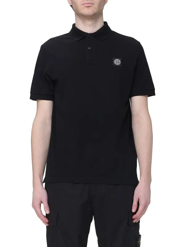 Stone Island Piqué Cotton Polo Shirt With Compass Logo Patch - Black