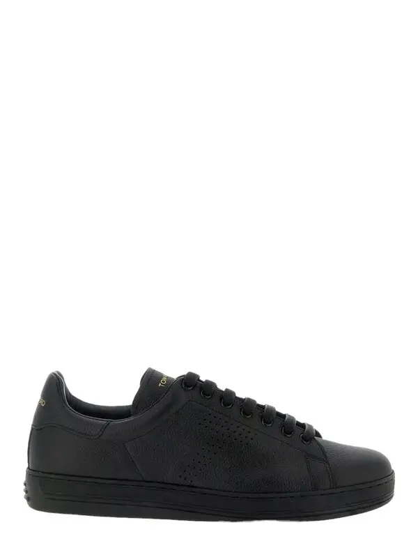 TOM FORD Perforated-logo Leather Sneakers - Black