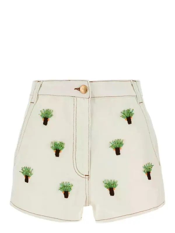 Farm Rio Embroidered Denim Shorts - White