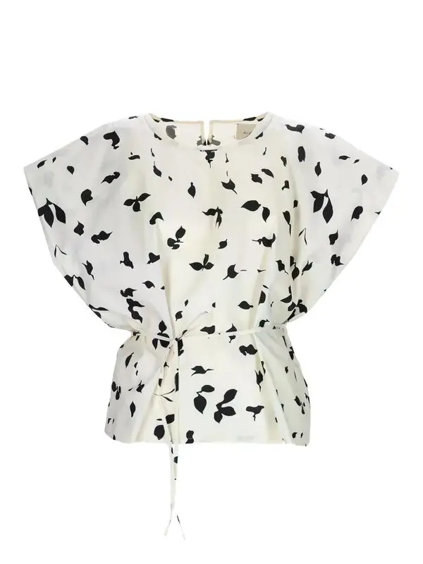 ALYSI Leaf-print Tie Blouse - White