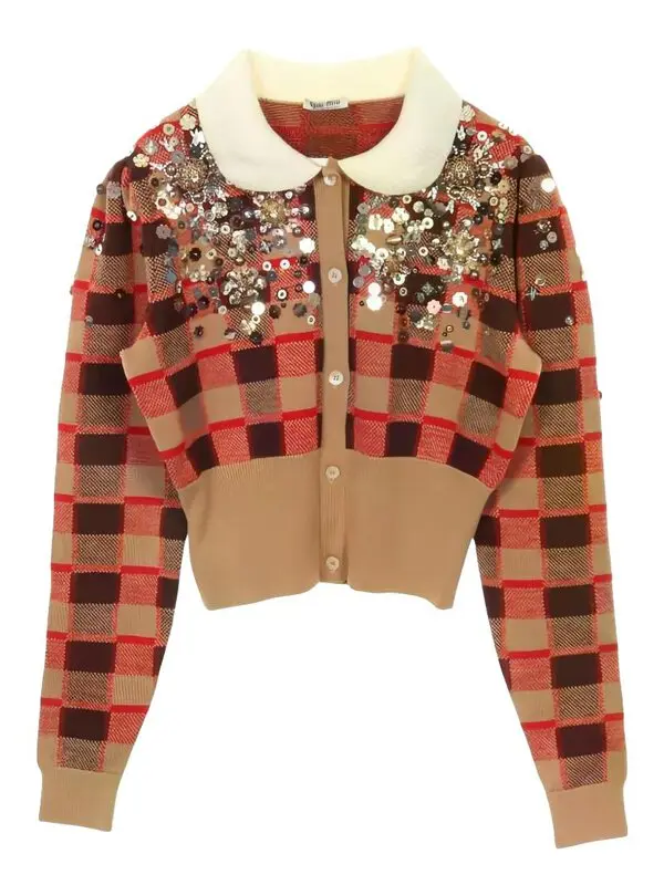 Miu Miu 2010s Check Sequin Top - Brown