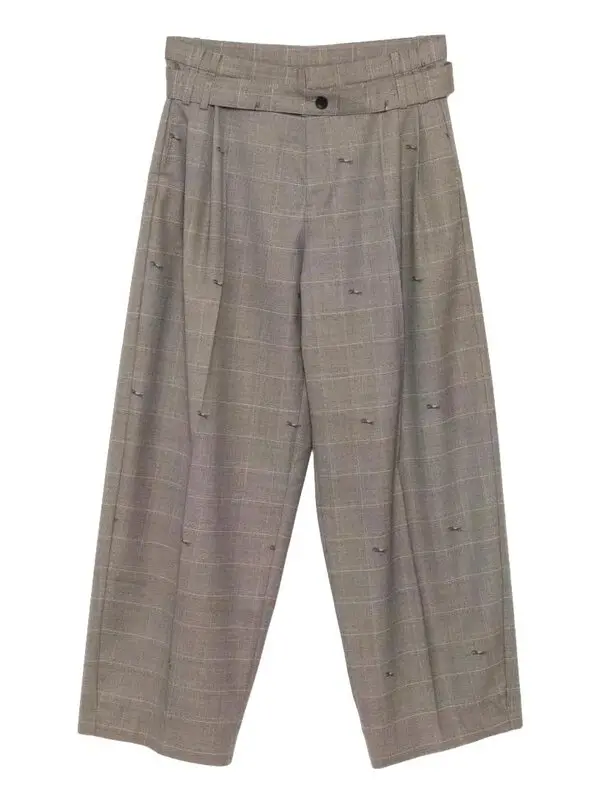 CROQUIS Plaid Wide-leg Trousers - Brown