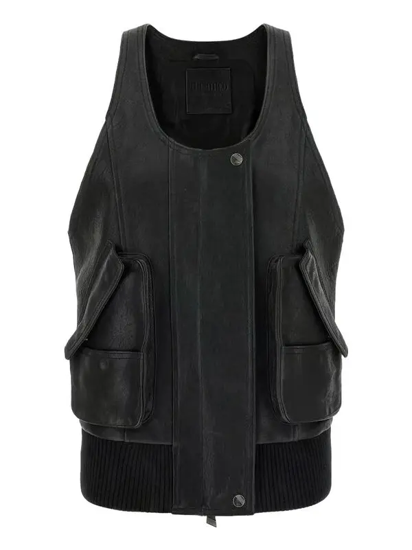 Attico Hammered Leather Gilet - Black