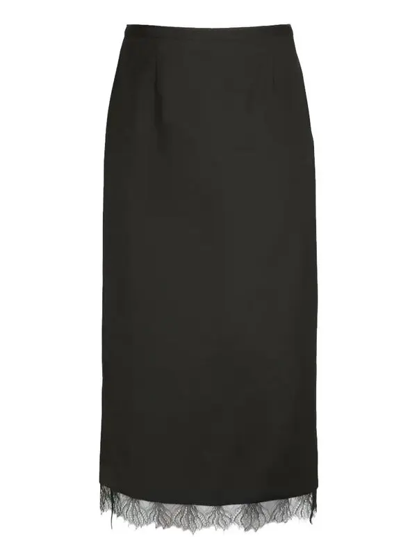 LESS Lace-trim Midi Skirt - Black