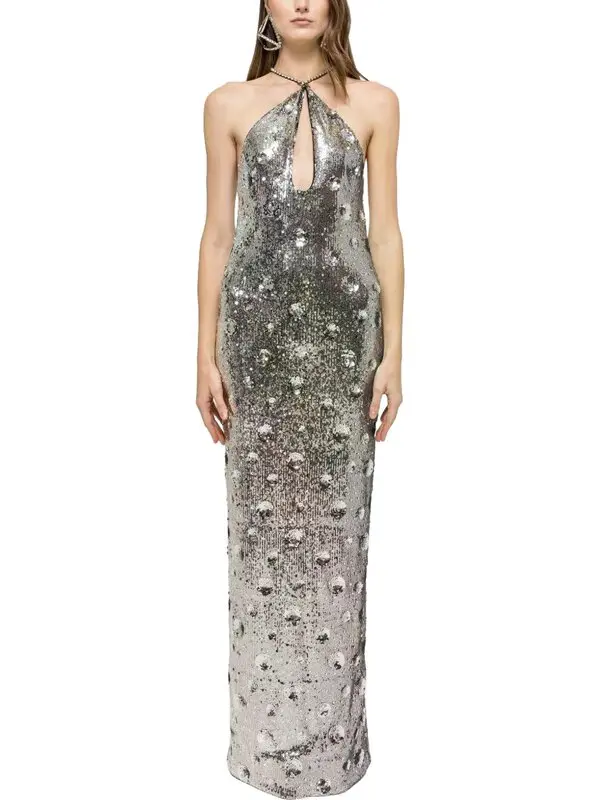 NISSA Sequined Open-back Maxi Dress - Silver