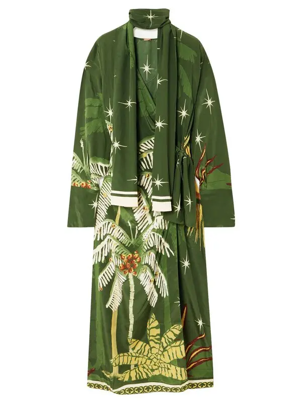 Johanna Ortiz Eternity Belted Printed Silk Crepe De Chine Maxi Dress - Green