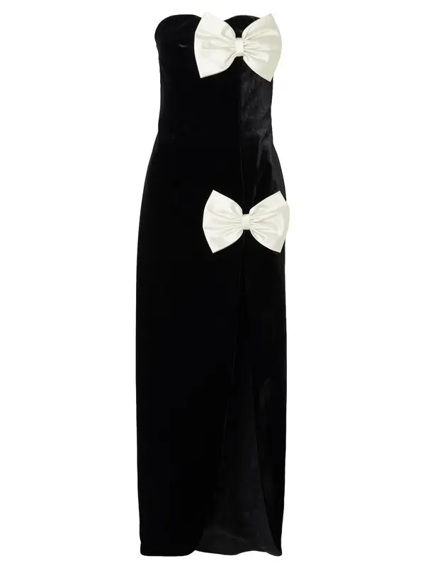Alessandra Rich Strapless Bow-embellished Velvet Gown - Black