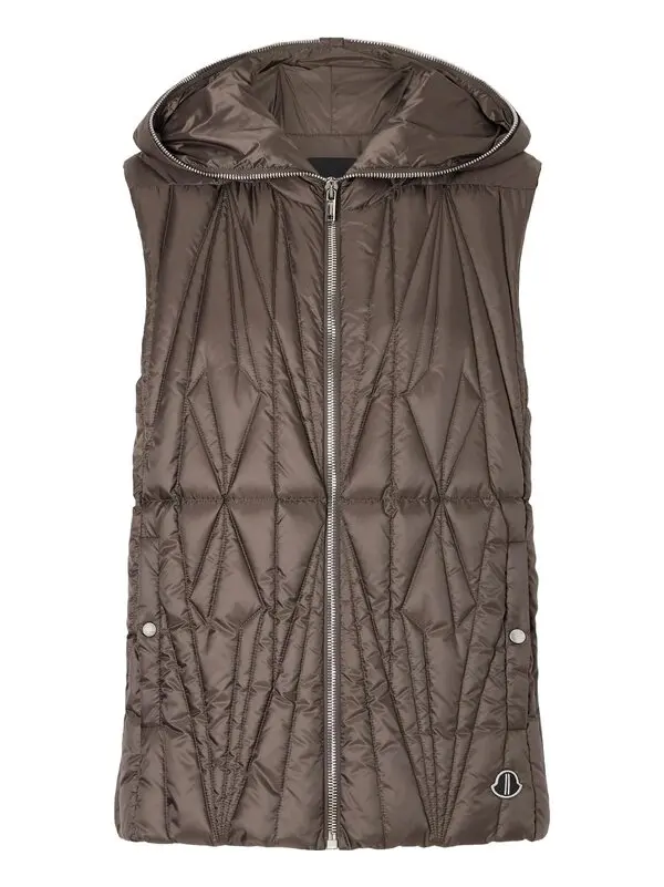 Rick Owens Moncler + Hooded Appliquéd Quilted Down Gilet - Brown