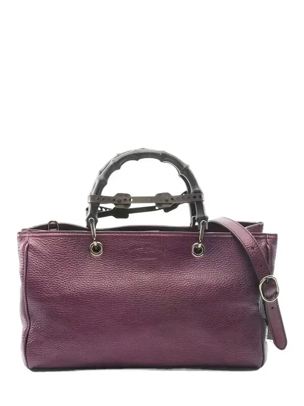 Gucci 2010s Medium Bamboo Leather Tote Bag - Purple