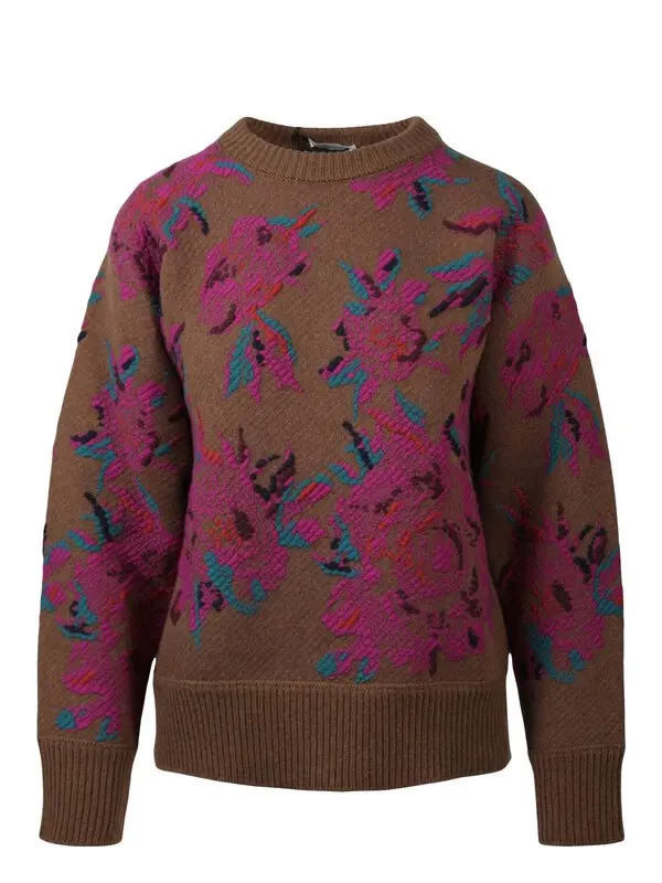 FERRAGAMO Floral Wool Sweater - Tan