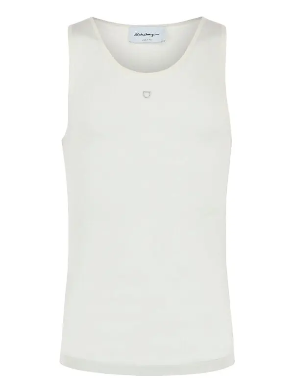 FERRAGAMO Logo Plaque Knit Tank Top - White
