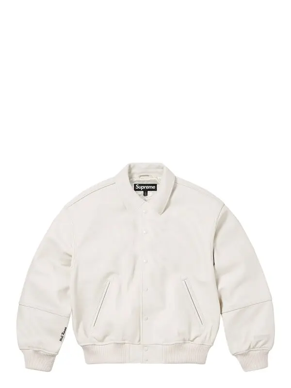 Supreme Gore-tex Infinium Windstopper Leather Varsity Jacket - White