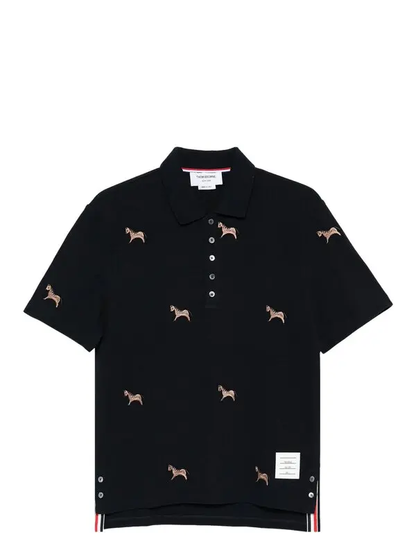 Thom Browne Horse Embroidery Polo Shirt - Blue