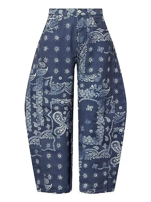 Free People Barrel-leg Denim Jeans - Navy Bandana