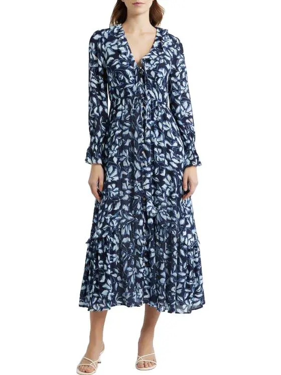 Rails Floral Ruffle Long Sleeve Maxi Dress - Navy Jasmine