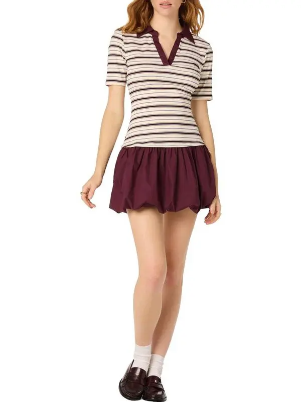 Astr The Label Emmalee Mixed Media Mini Dress - Burgundy Stripe