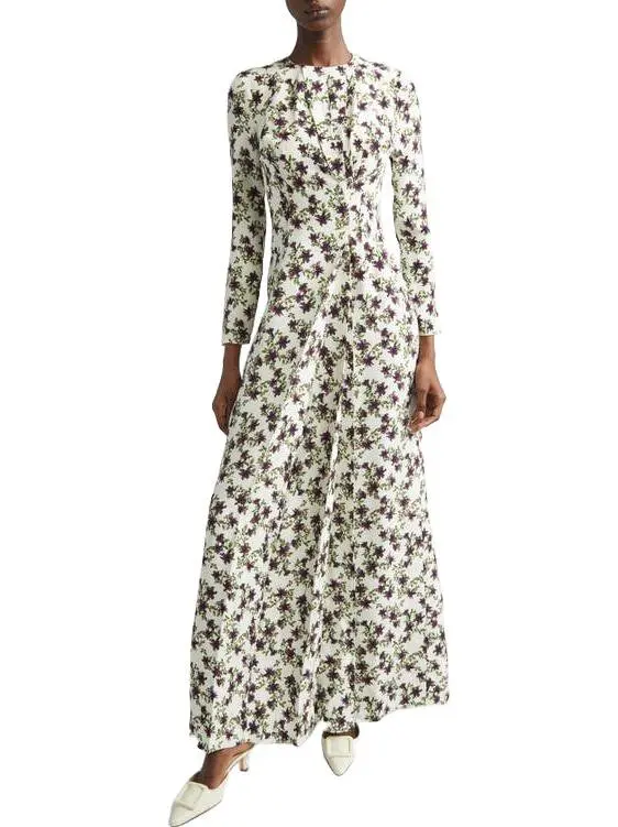 EMILIA WICKSTEAD Silverio Floral Silk Crêpe De Chine Maxi Dress - Lillies Purple/olive On Ivory