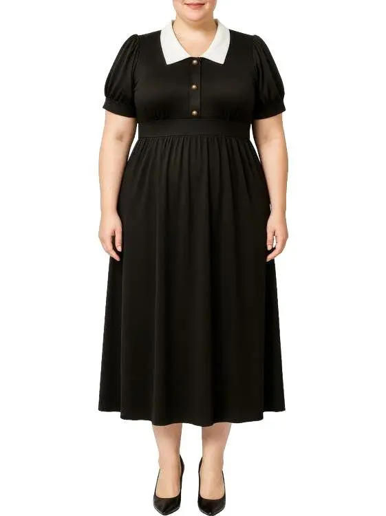 STANDARDS & PRACTICES Contrast Collar Midi Dress - Black