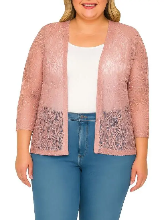 STANDARDS & PRACTICES Lace And Sequin Sheer Jacket - Mauve