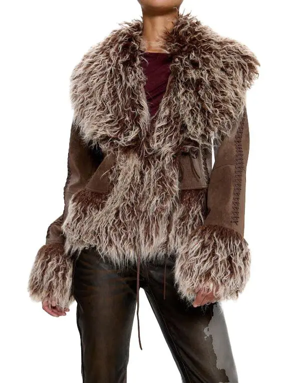 JADED LONDON Leonie Faux Fur Trim Coat - Brown