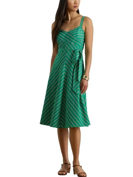 Ralph Lauren Stripe Cotton Broadcloth Dress - Green/white