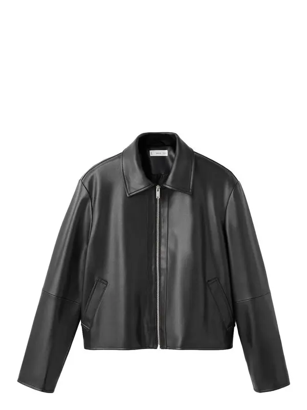 Mango Faux Leather Zip Jacket - Black