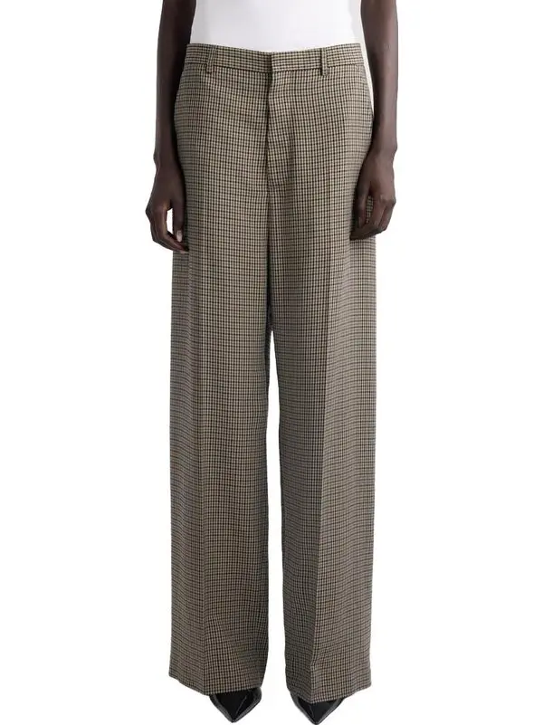 Balenciaga Check Wide Leg Pants - 2866 Khaki/brown