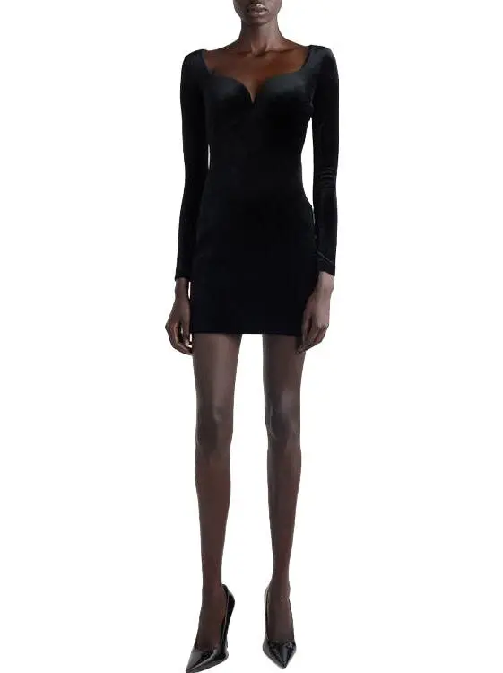 Balenciaga Sweetheart Long Sleeve Velvet Minidress - 1000 Black