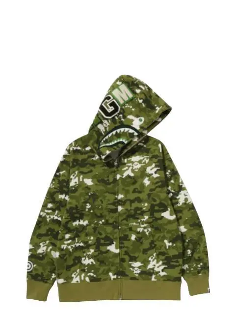 BAPE Pixel Camo Shark Full Zip Hoodie - Green/olive/white