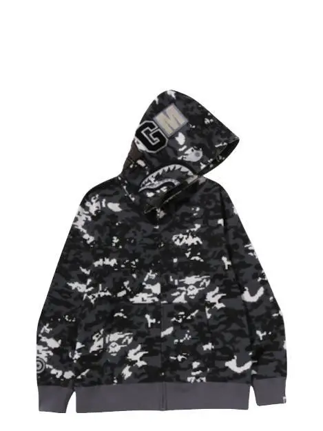 BAPE Pixel Camo Shark Full Zip Hoodie - Gray/black/white