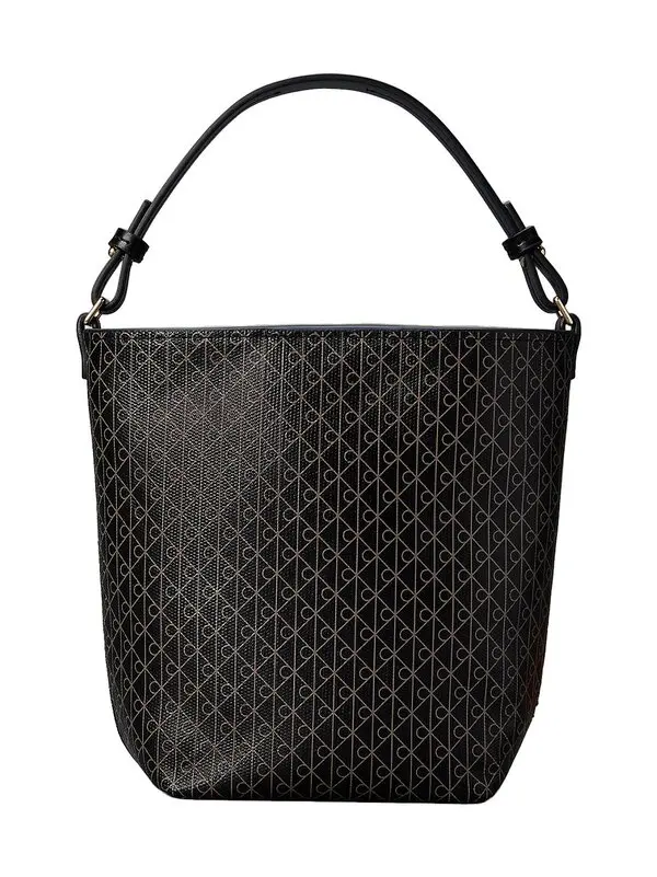 Calvin Klein Allover Emblem Logo Small Bucket Bag With Pouch - Black Aop