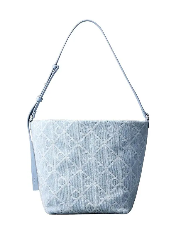 Calvin Klein Allover Emblem Logo Denim Bucket Bag - Denim Light Wash